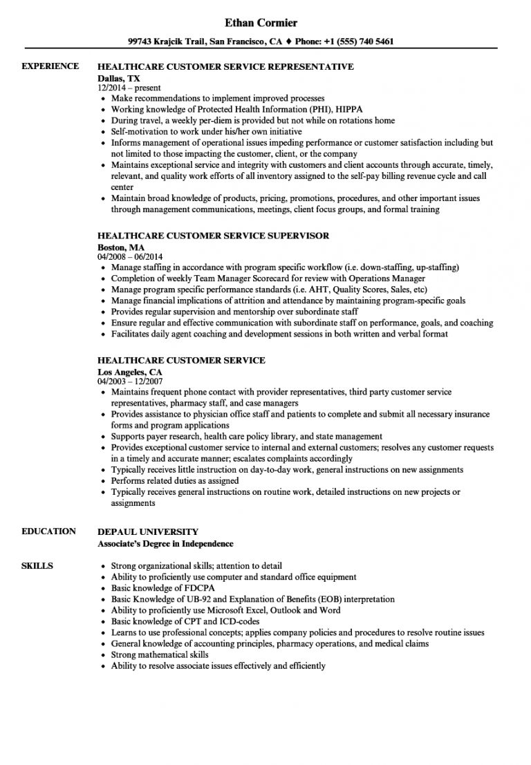 Customer Service Resume Examples Healthcare Customer Service Resume ...