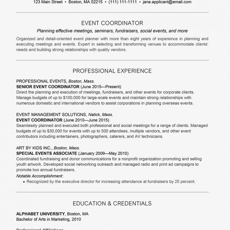 Event Planner Resume - wikiresume.com