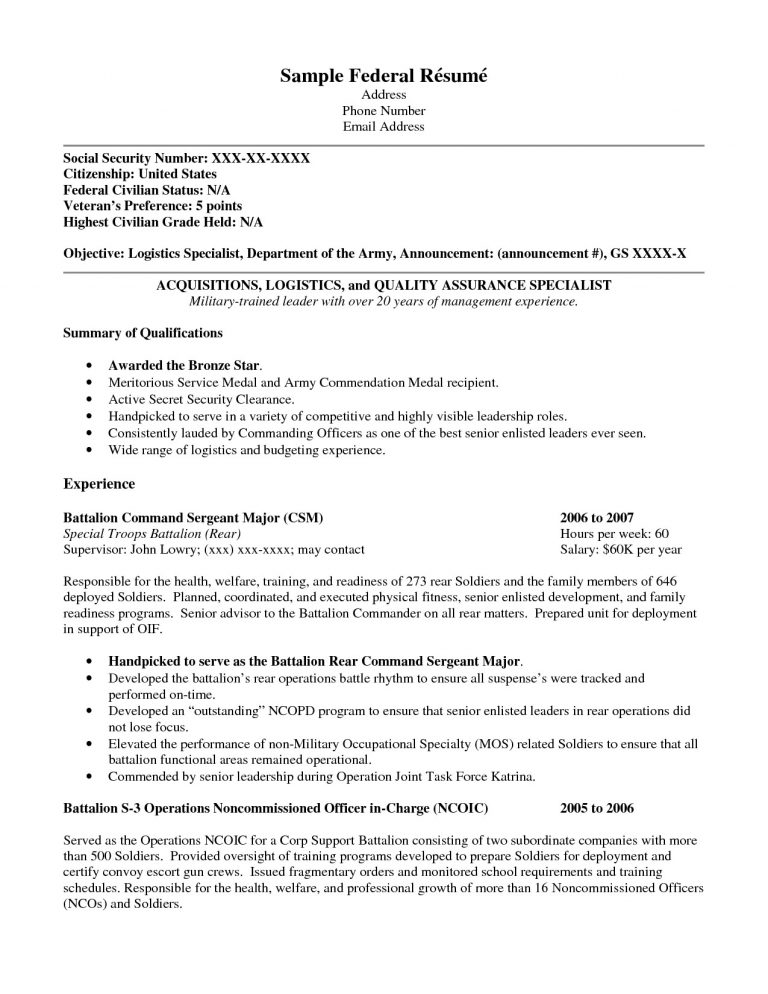 Federal Resume Template - wikiresume.com