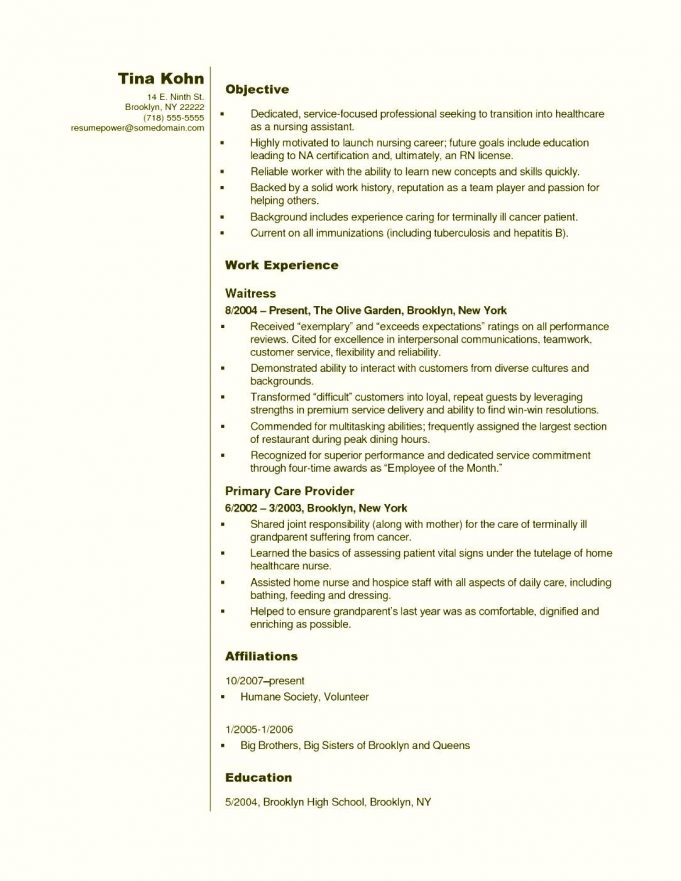 Nursing Assistant Resume Nursing Assistant Resume Objective Examples ...