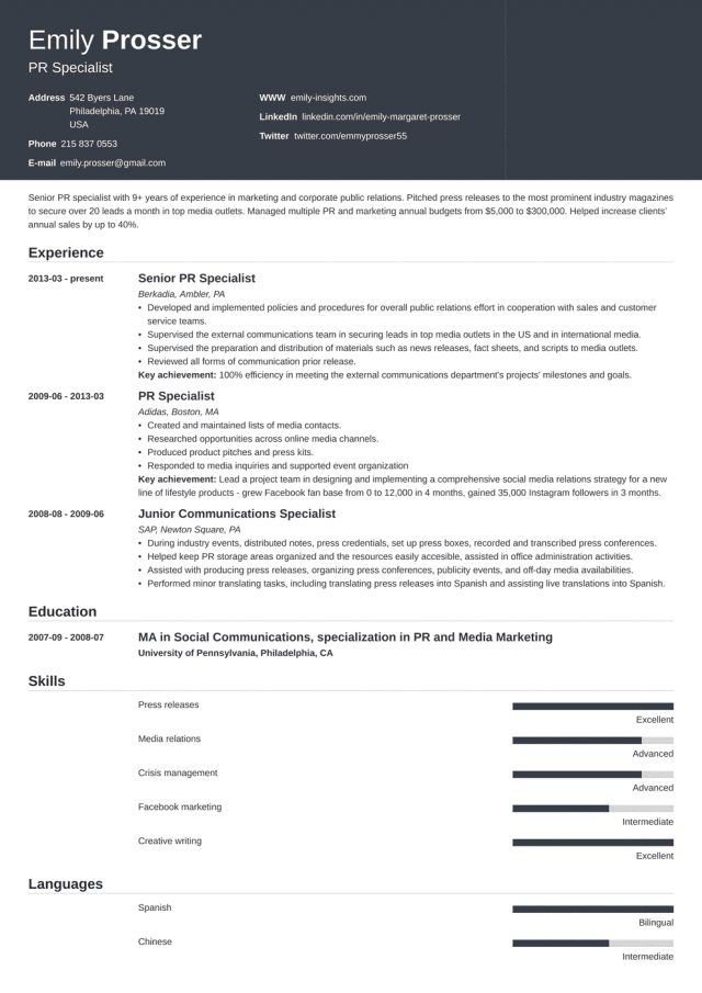 Important Details on Public Relations Resume - wikiresume.com