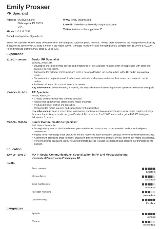 Public Relations Resume Public Relations Resume Sample Complete Guide ...