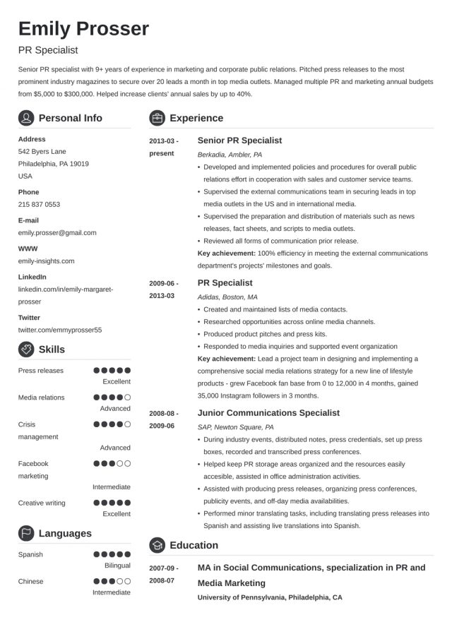 Important Details on Public Relations Resume - wikiresume.com