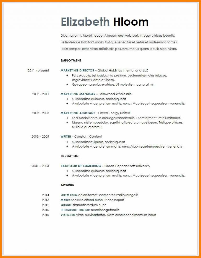 Easy Resume Template for Word - wikiresume.com