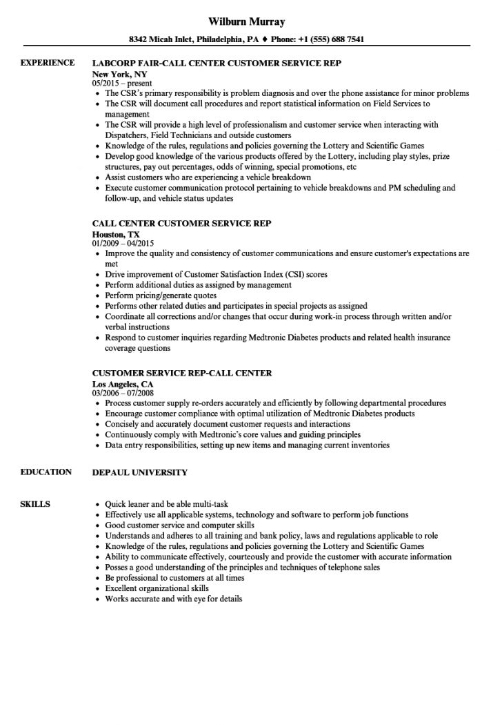 Resumes Examples Customer Service Call Center Customer Service Rep ...