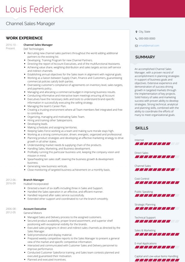 Sales Resume Examples Channel Sales Manager Resume Samples Templates ...